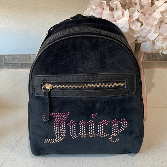 Juicy Couture | Bags | New Juicy Couture Black Velour Backpack With ...